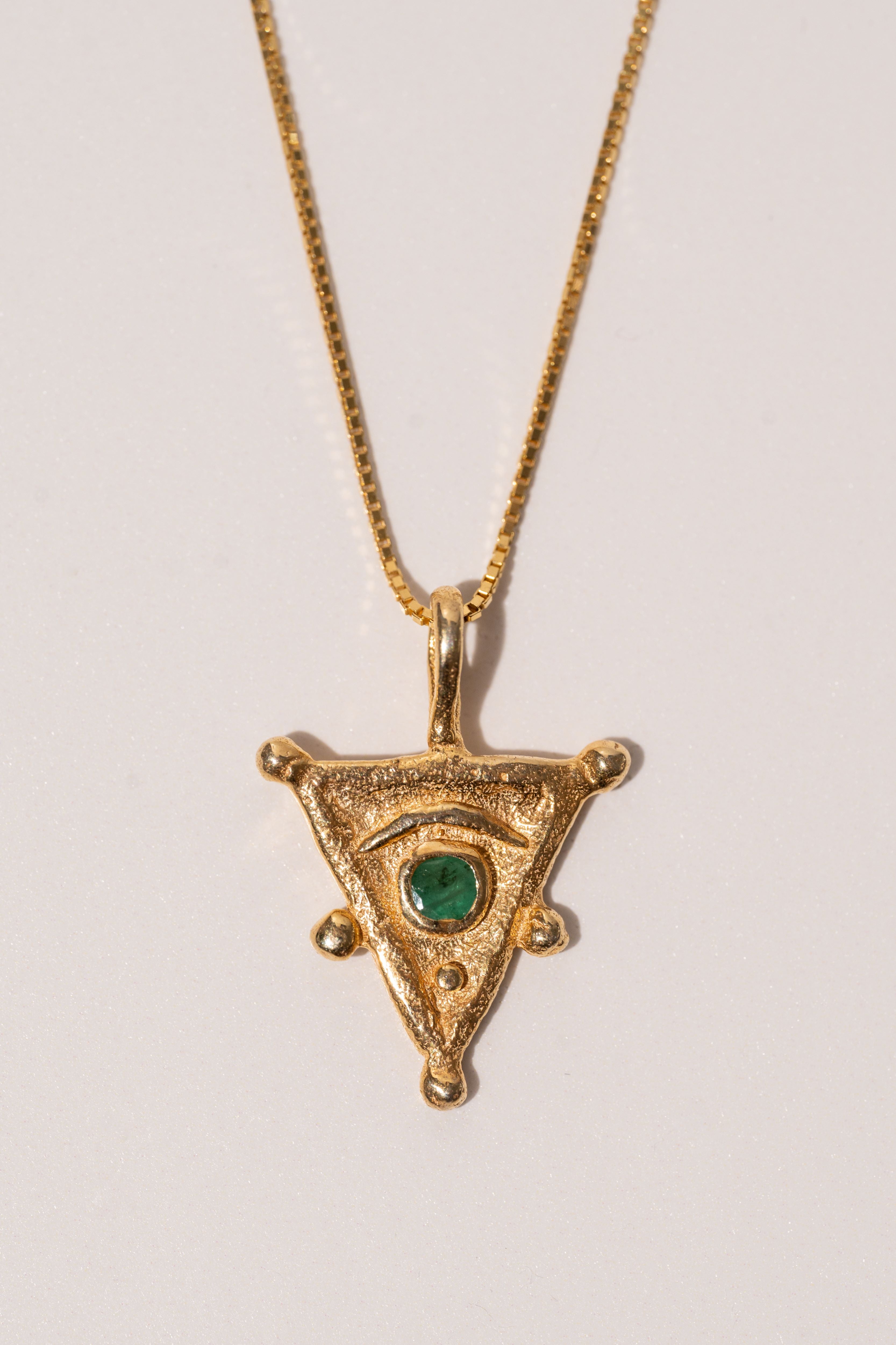 Handmade Triangle Pendant with Emerald Stone I Mamba Art Design