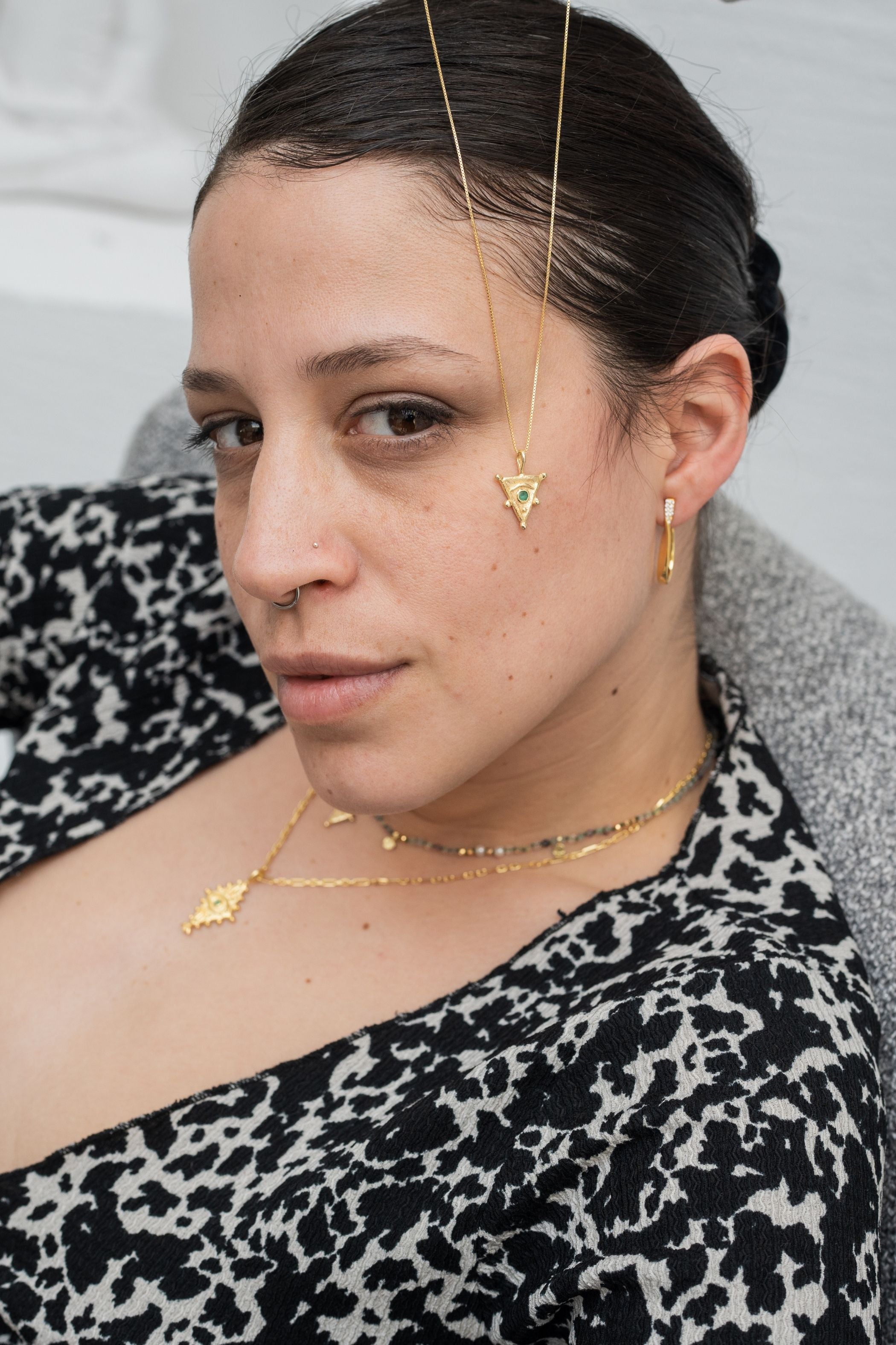 Handmade Triangle Pendant with Emerald Stone I Mamba Art Design